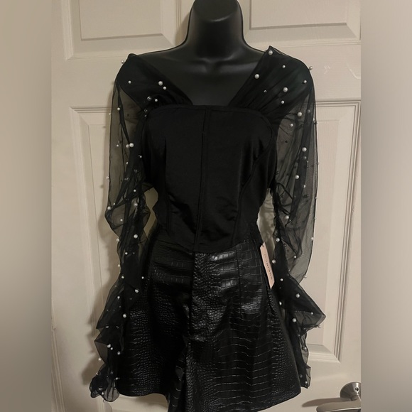 SHEIN | Tops | Nwt Shein Bae Sheer Black Pearl Top Large | Poshmark